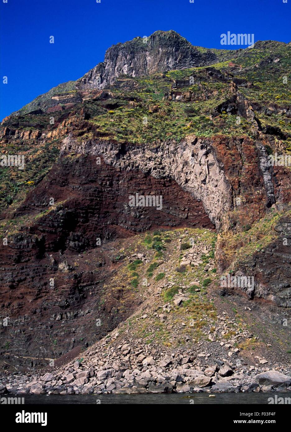 Rocks on the coast of the island of Alicudi, Aeolian Islands or Lipari ...