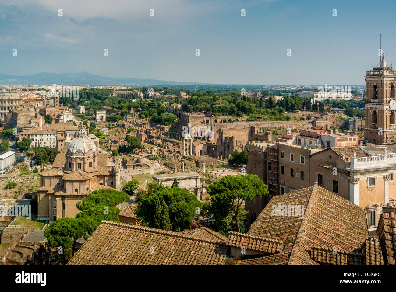Rome skyline including the Colosseum to the far left. Italy Stock Photo ...