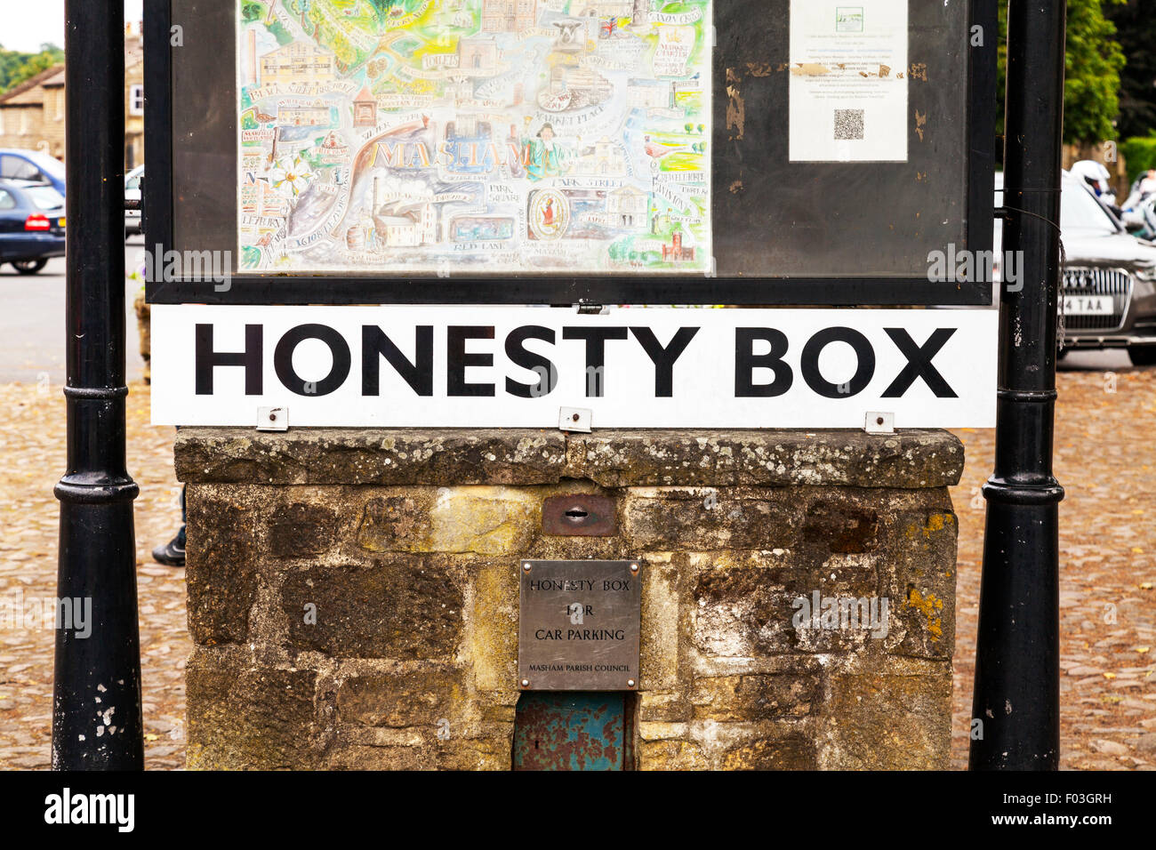 Honesty box car park parking donation in Masham Yorkshire Dales UK ...