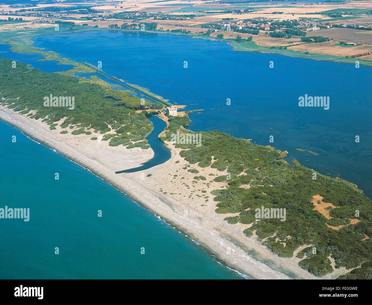 Aerial view of the Lake of Burano - Province of Grosseto, Tuscany ...