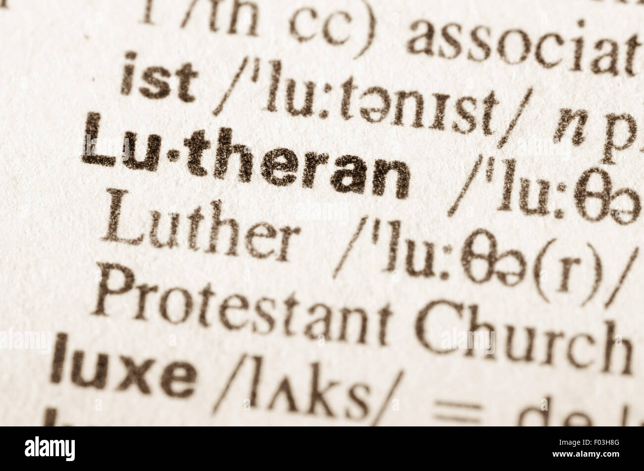 definition of word Lutheran in dictionary Stock Photo - Alamy