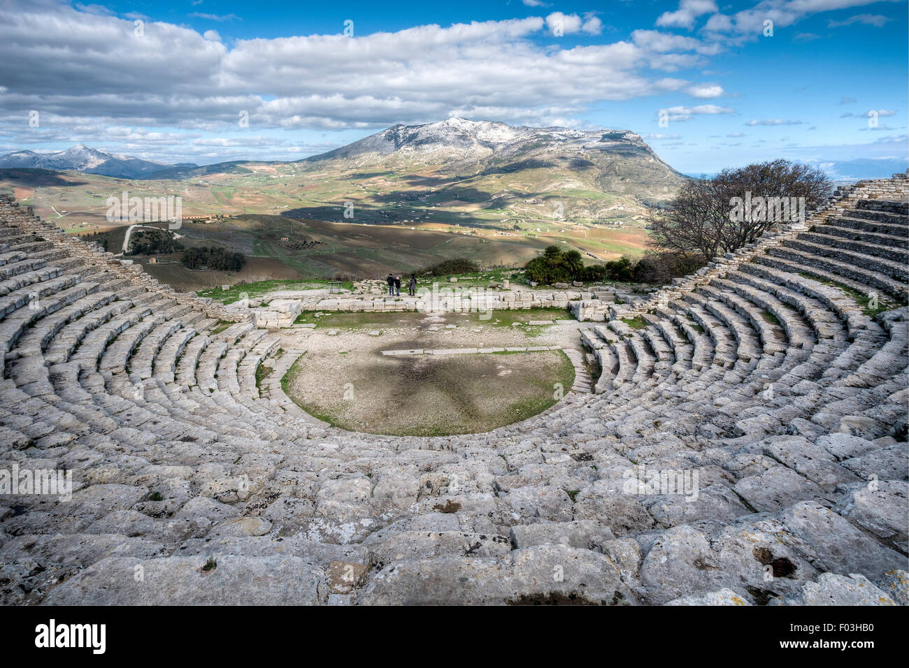 Italy, Sicily, the ancient greek amphitheatre of Segesta on the top of ...