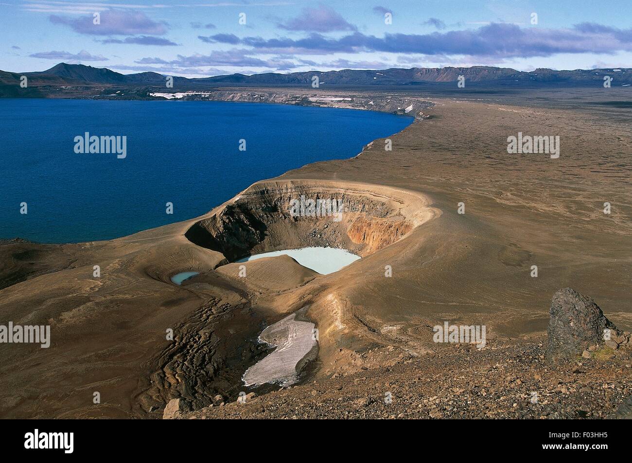 Askja Volcano and Viti crater with Lake Oskjuvatn in the background ...