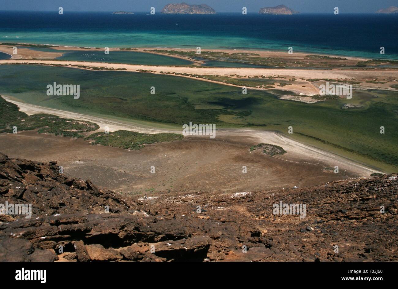 Yemen, Al Zubair Archipelago, Island of Saba, lagoon and Red Sea from ...