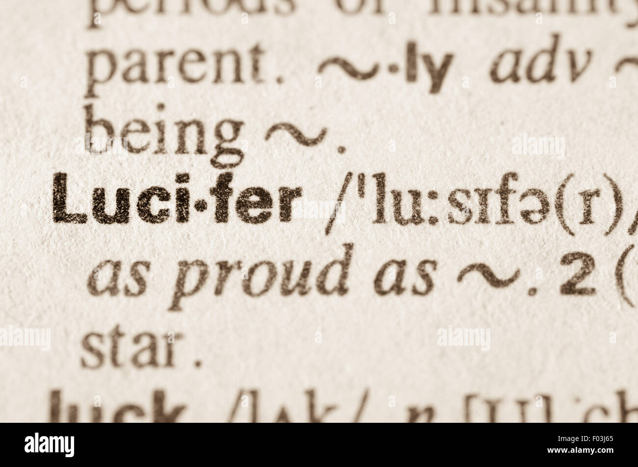 definition of word Lucifer in dictionary Stock Photo - Alamy
