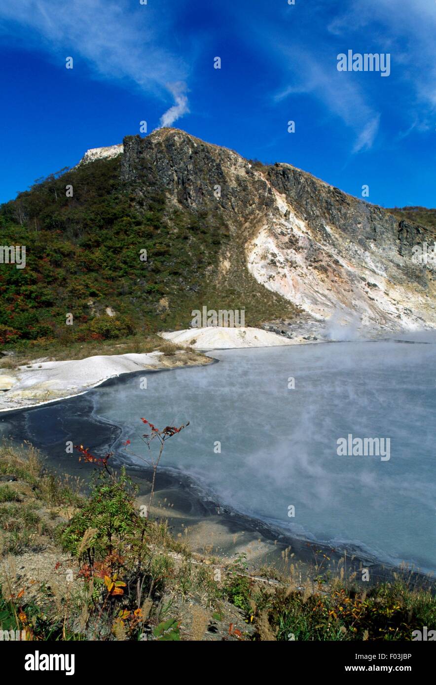 Oyu-numa (Hot water swamp) and Mount Hiyori, near Noboribetsu Onsen ...