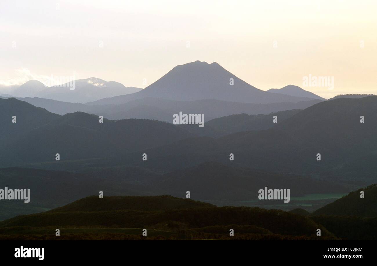 Iozan volcano (Sulfur Mountain) seen from Lake Mashu (Mashu-ko), Akan ...