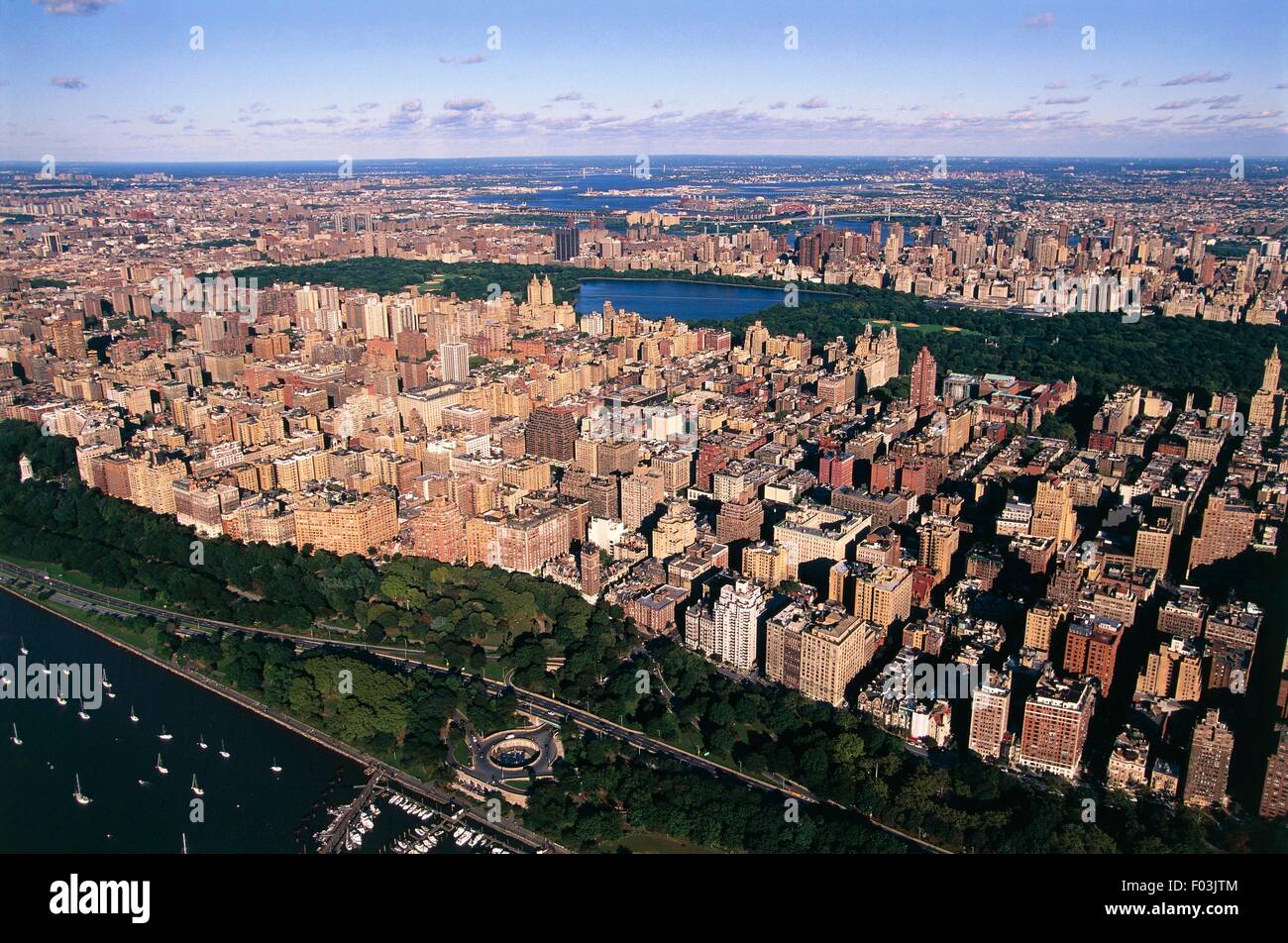 Aerial view of Upper West Side, New York, with Riverside Park in the ...