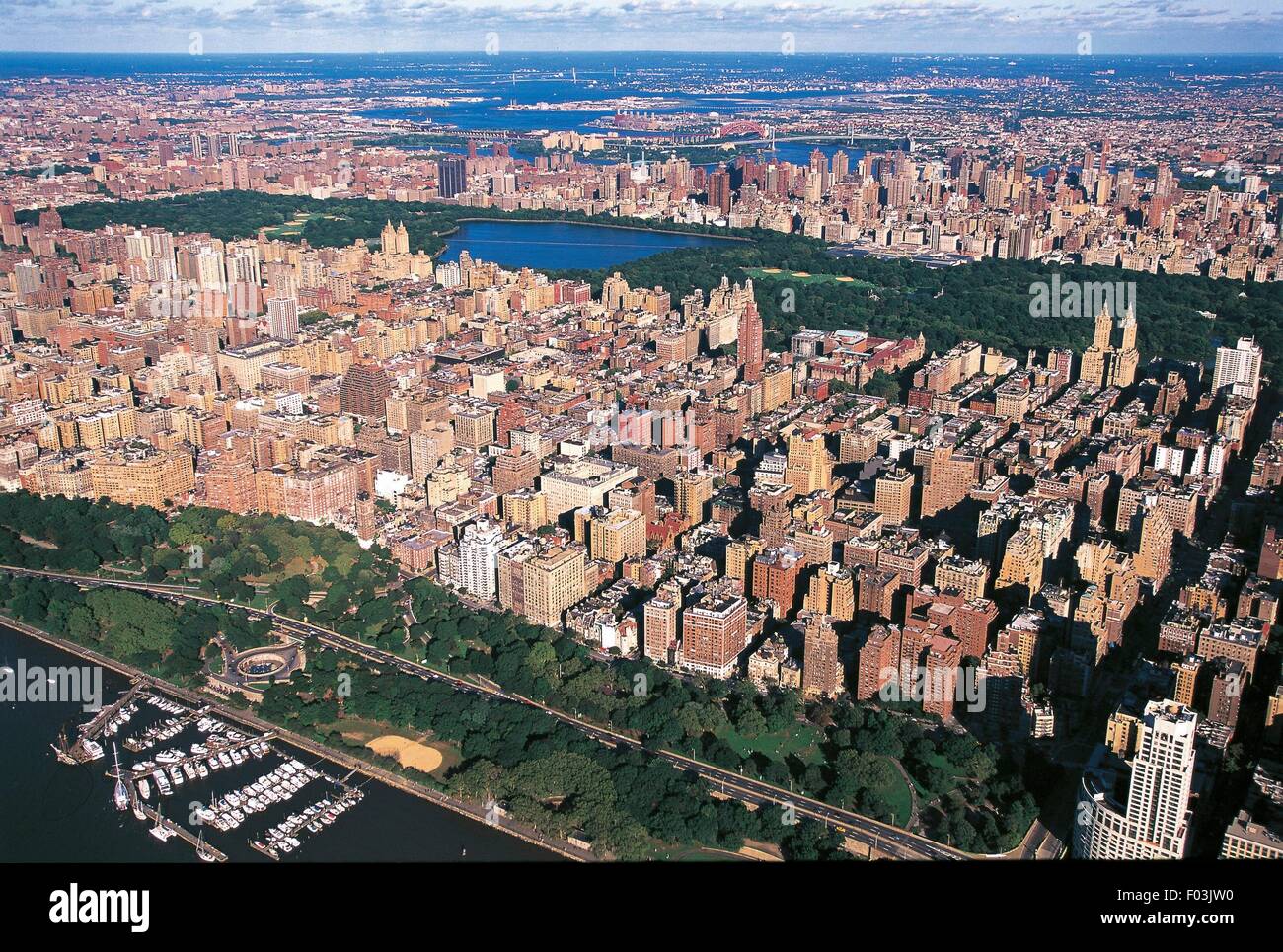 Aerial view of Upper West Side, New York, with Riverside Park in the ...