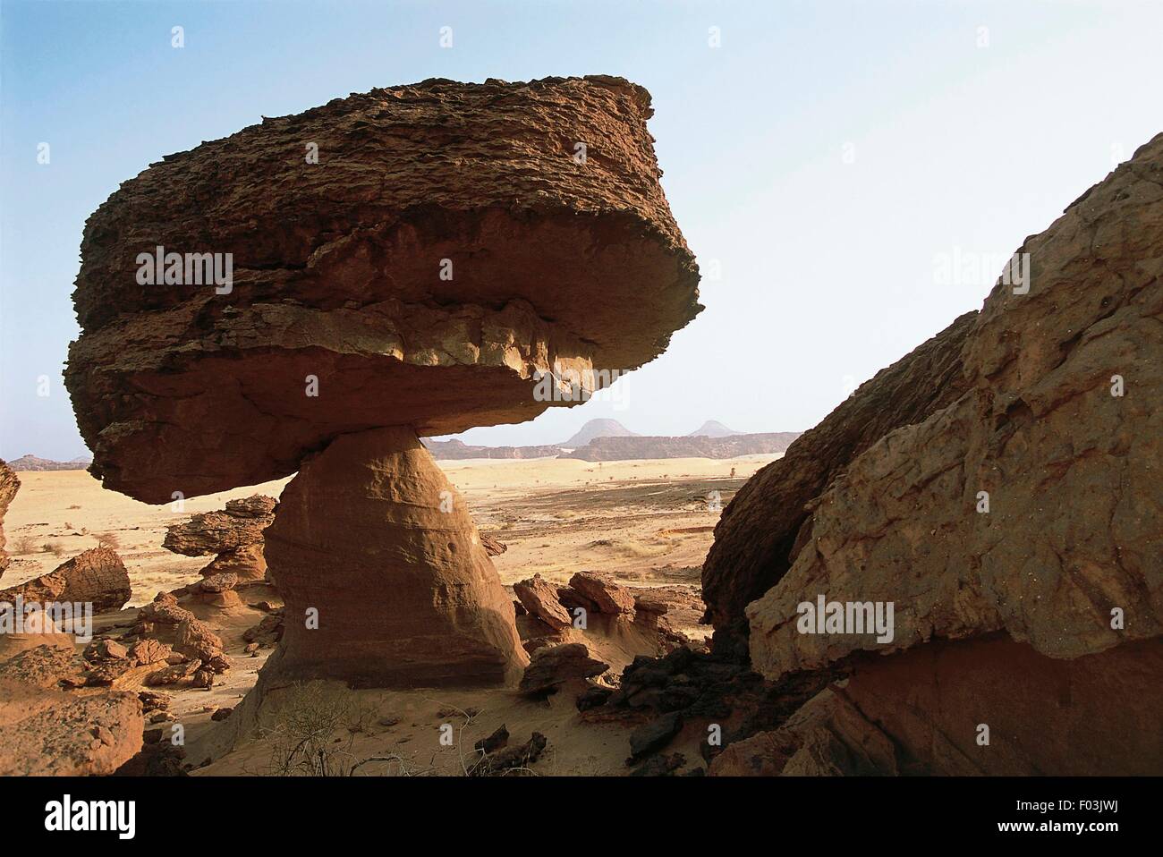 Chad - Ennedi Massif, surroundings of Guelta d'Archei. Mushroom shaped ...