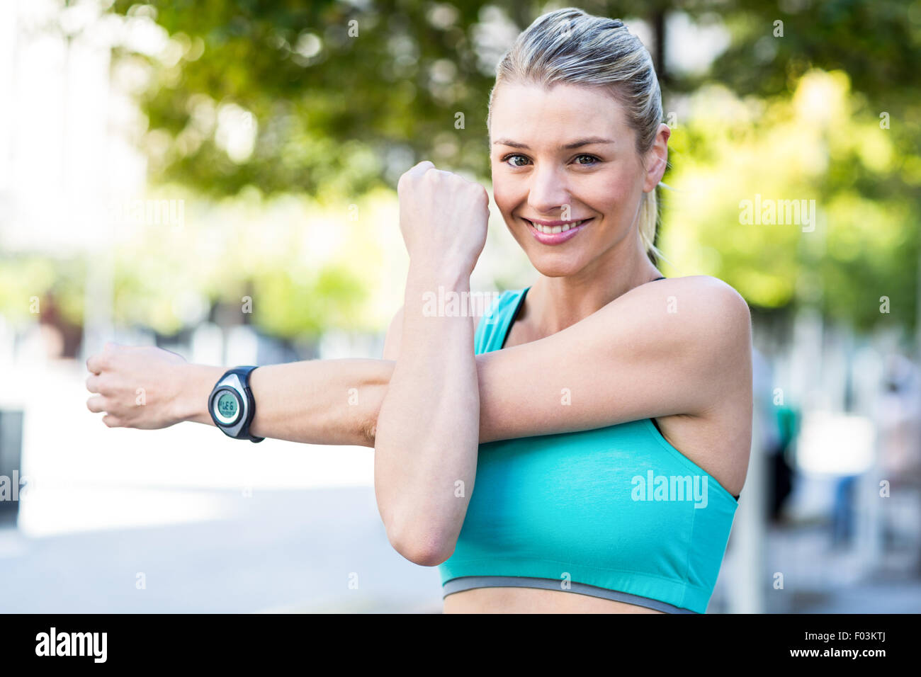 A beautiful woman stretching her arms Stock Photo - Alamy