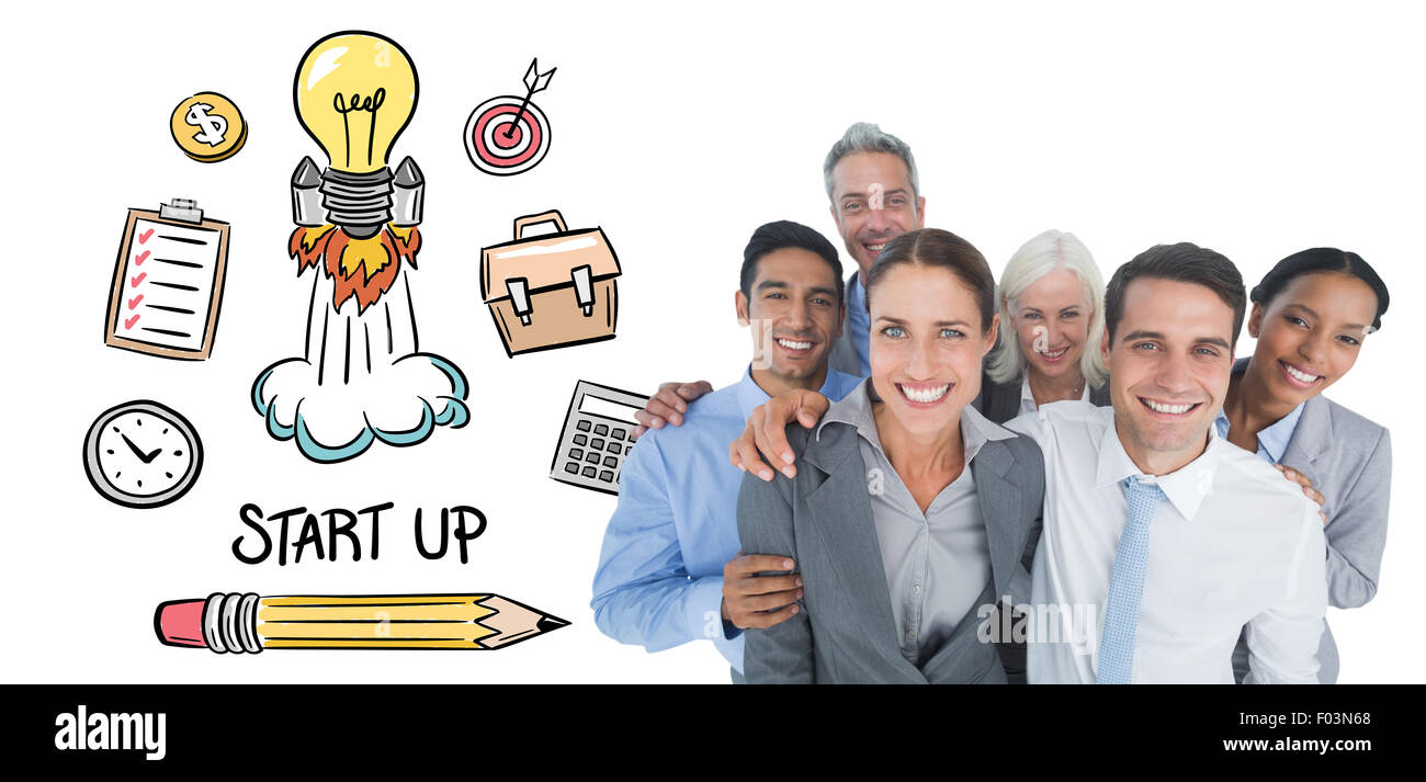 Composite image of happy business people looking at camera Stock Photo ...