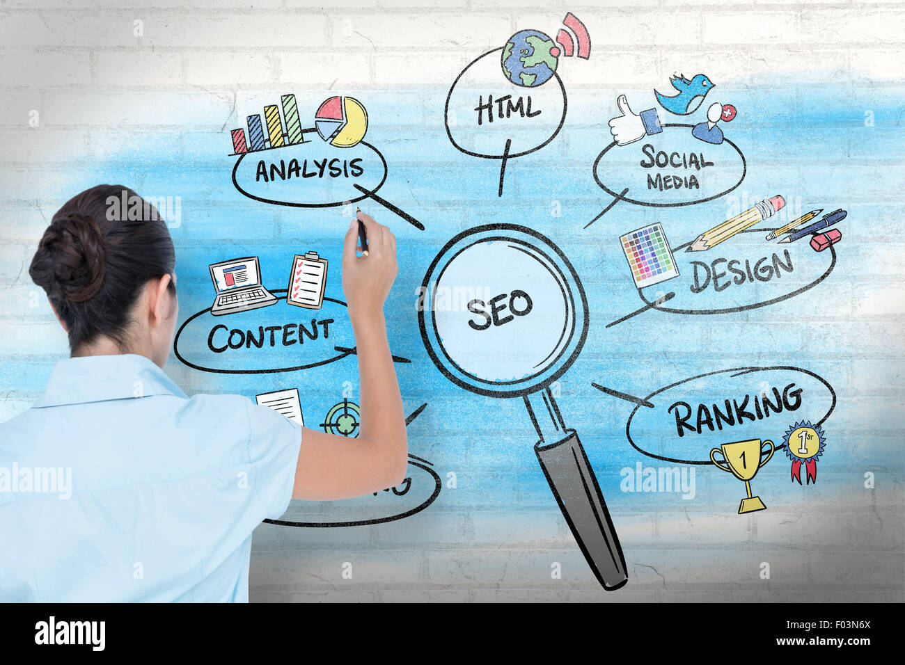 Composite image of concentrated businessman writing with marker Stock ...