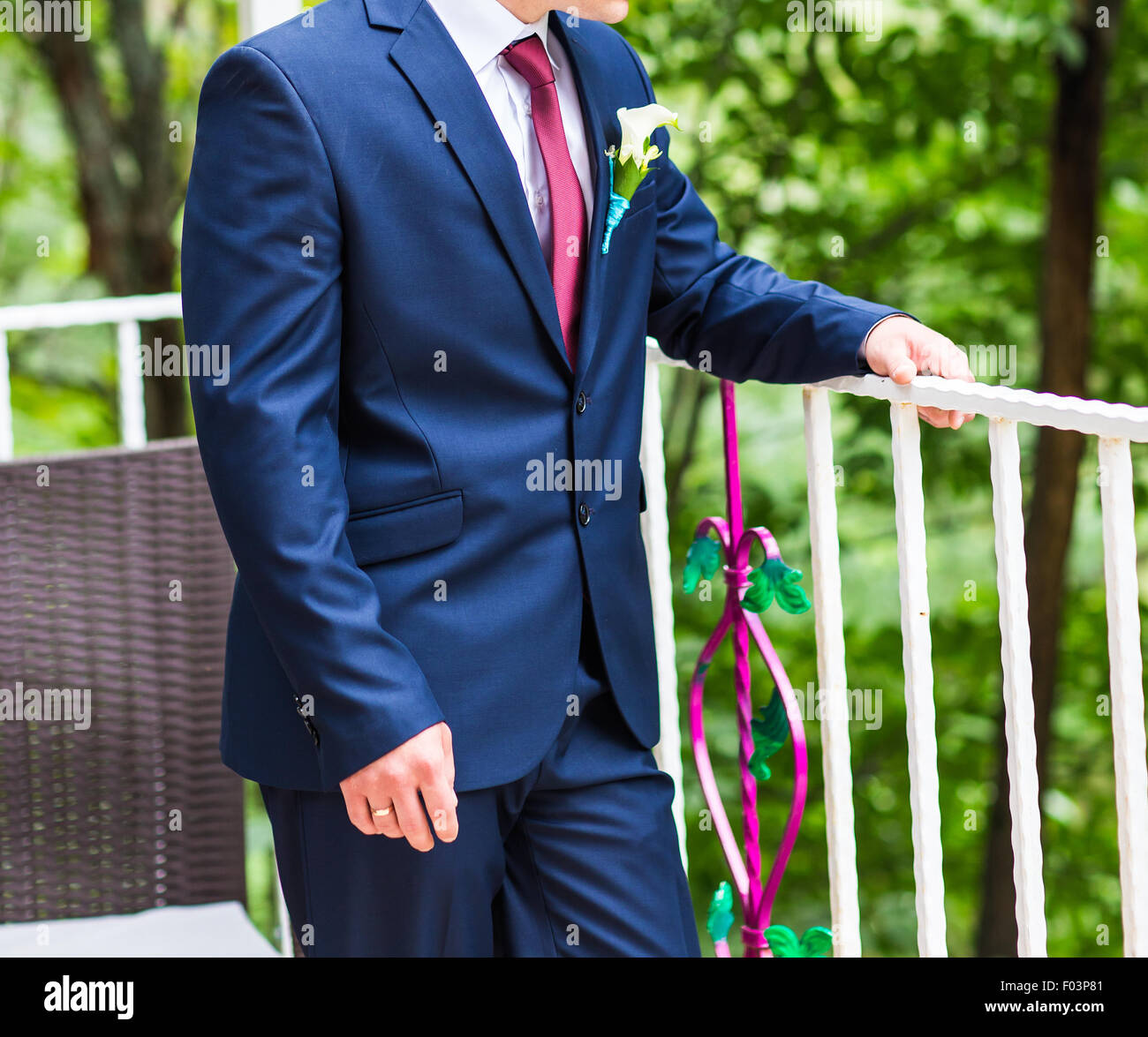 Handsome groom at wedding waiting for bride Stock Photo - Alamy
