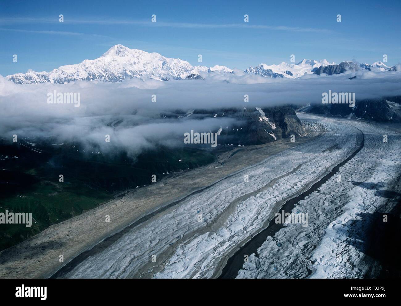 USA, Alaska, Denali National Park, glacier at Mount McKinley Stock ...