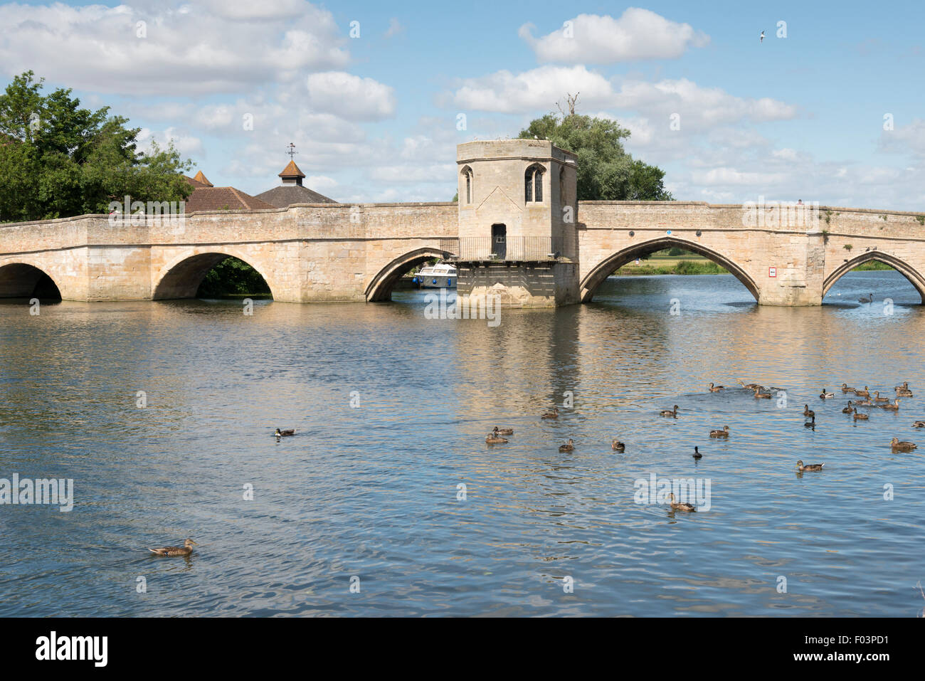 The old medieval River bridge and chapel on the River Ouse at St Ives ...
