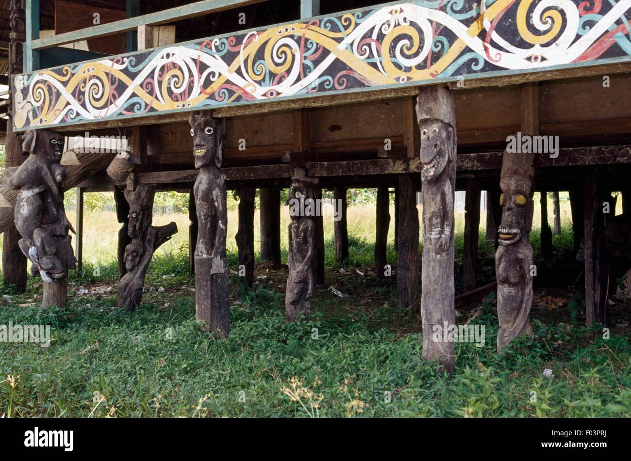 Multi-family residence on stilts typical of Kenyah, people belonging to ...