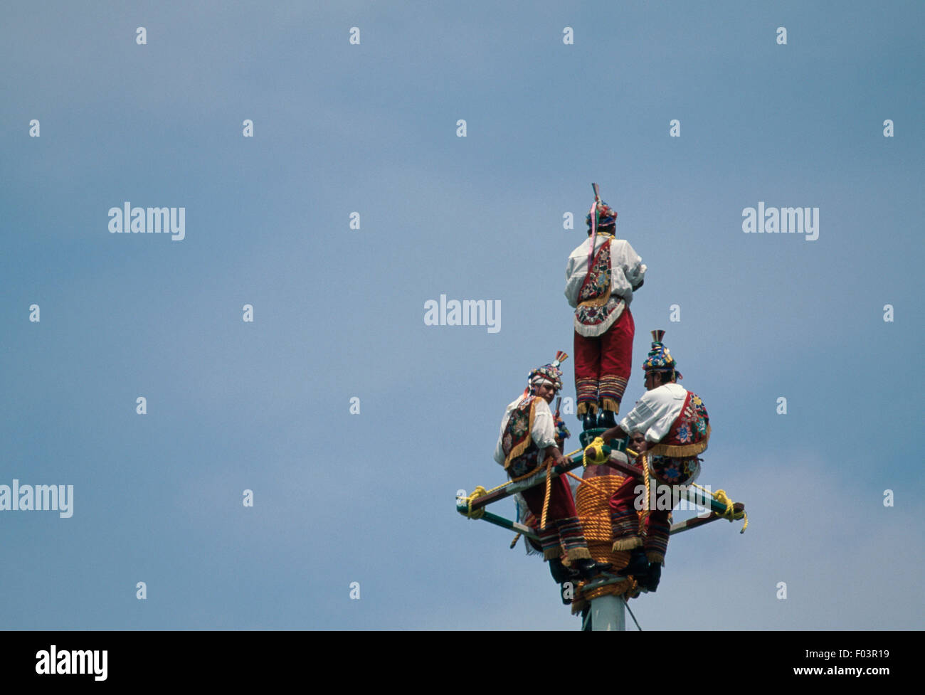 Voladores (flying men) on the platform atop the pole, Cempoala ...