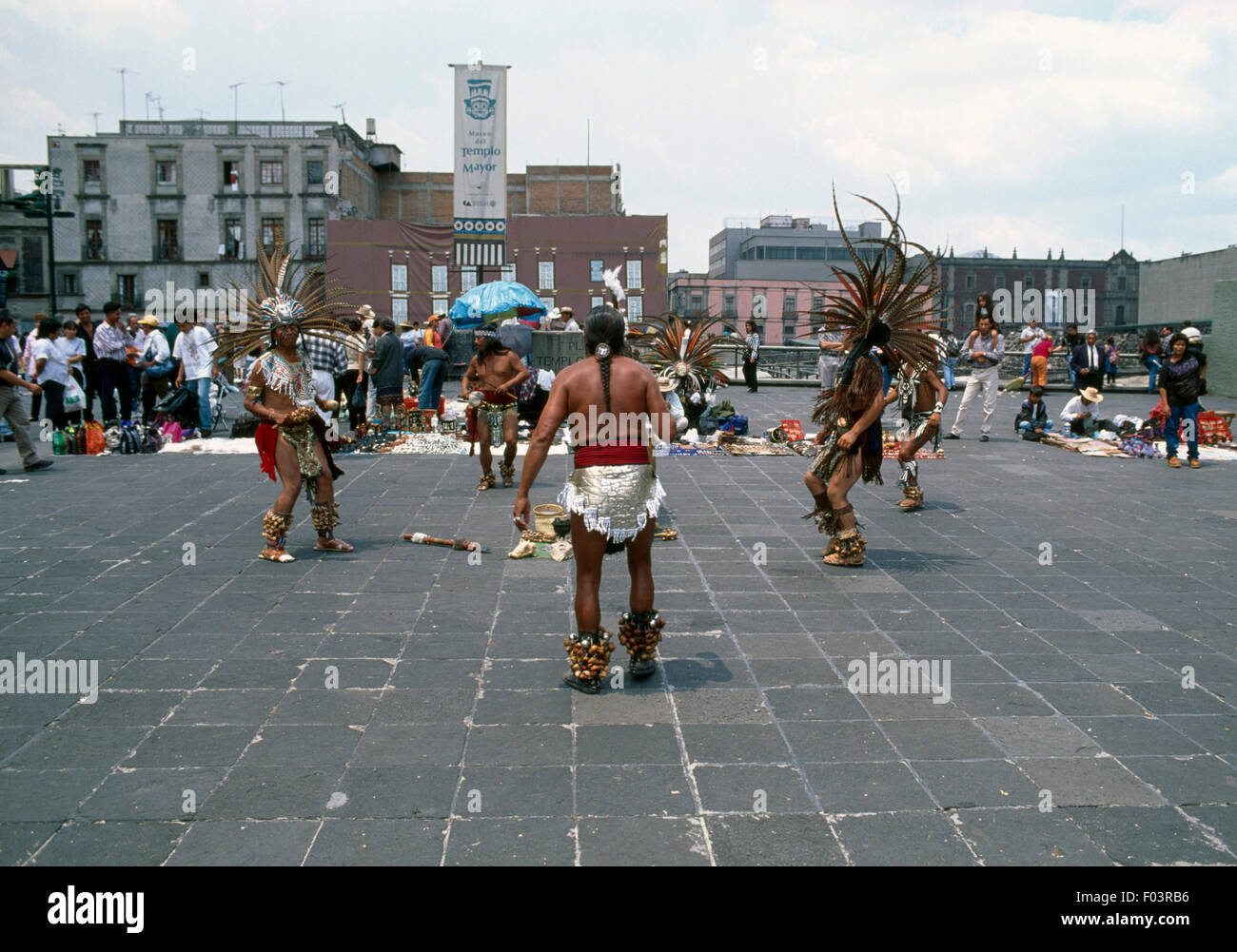 Dancers in Aztec costumes in the Zocalo (Constitution Square), Mexico ...