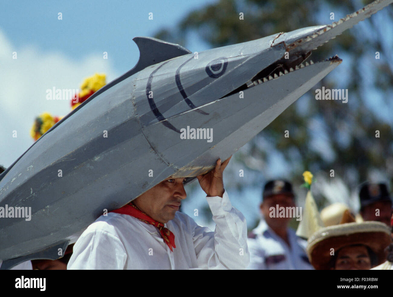 Man wearing a swordfish mask, Guelaguetza festival, Oaxaca, Mexico ...