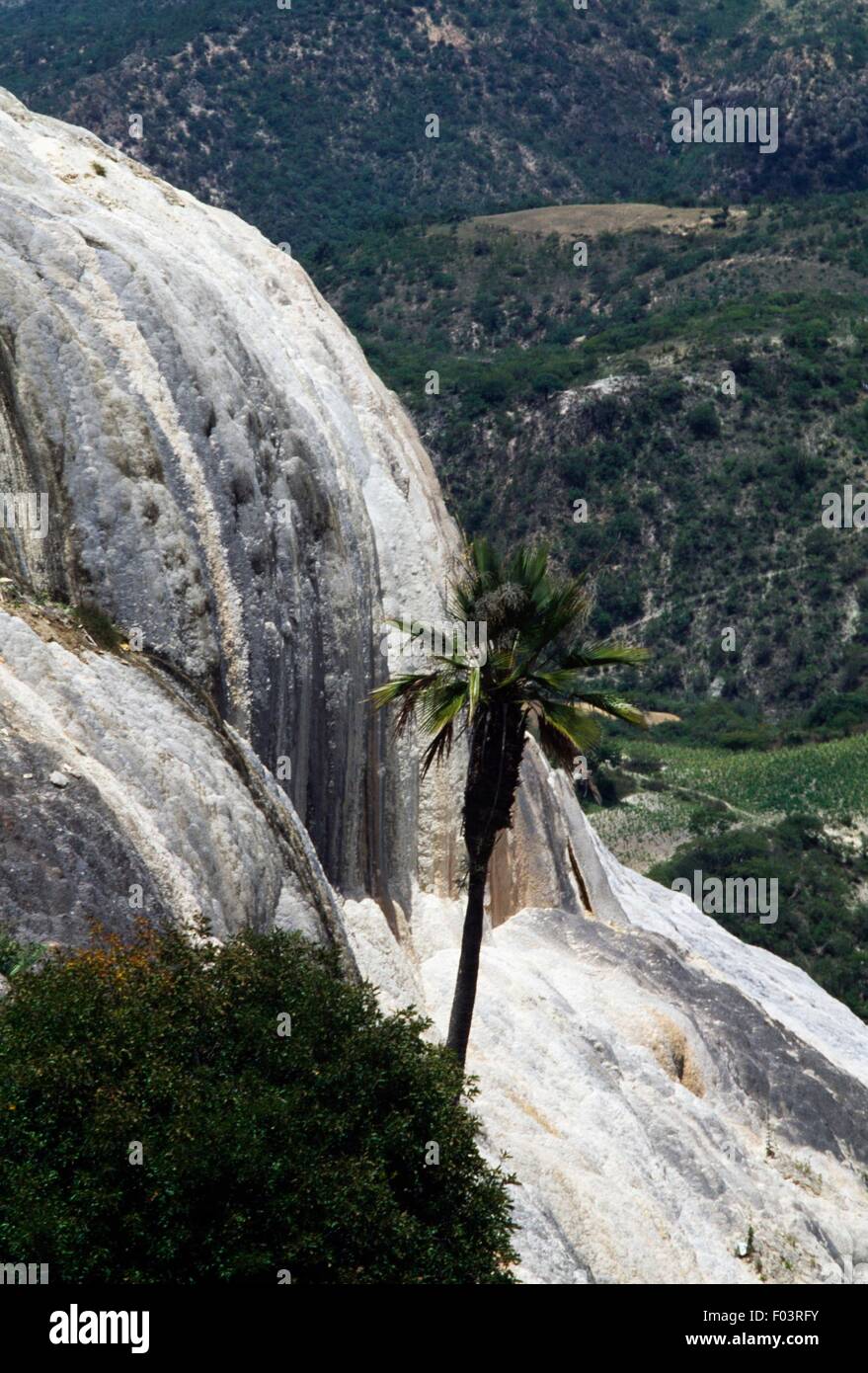 View of Hierve el Agua, petrified waterfall, limestone rock formations ...