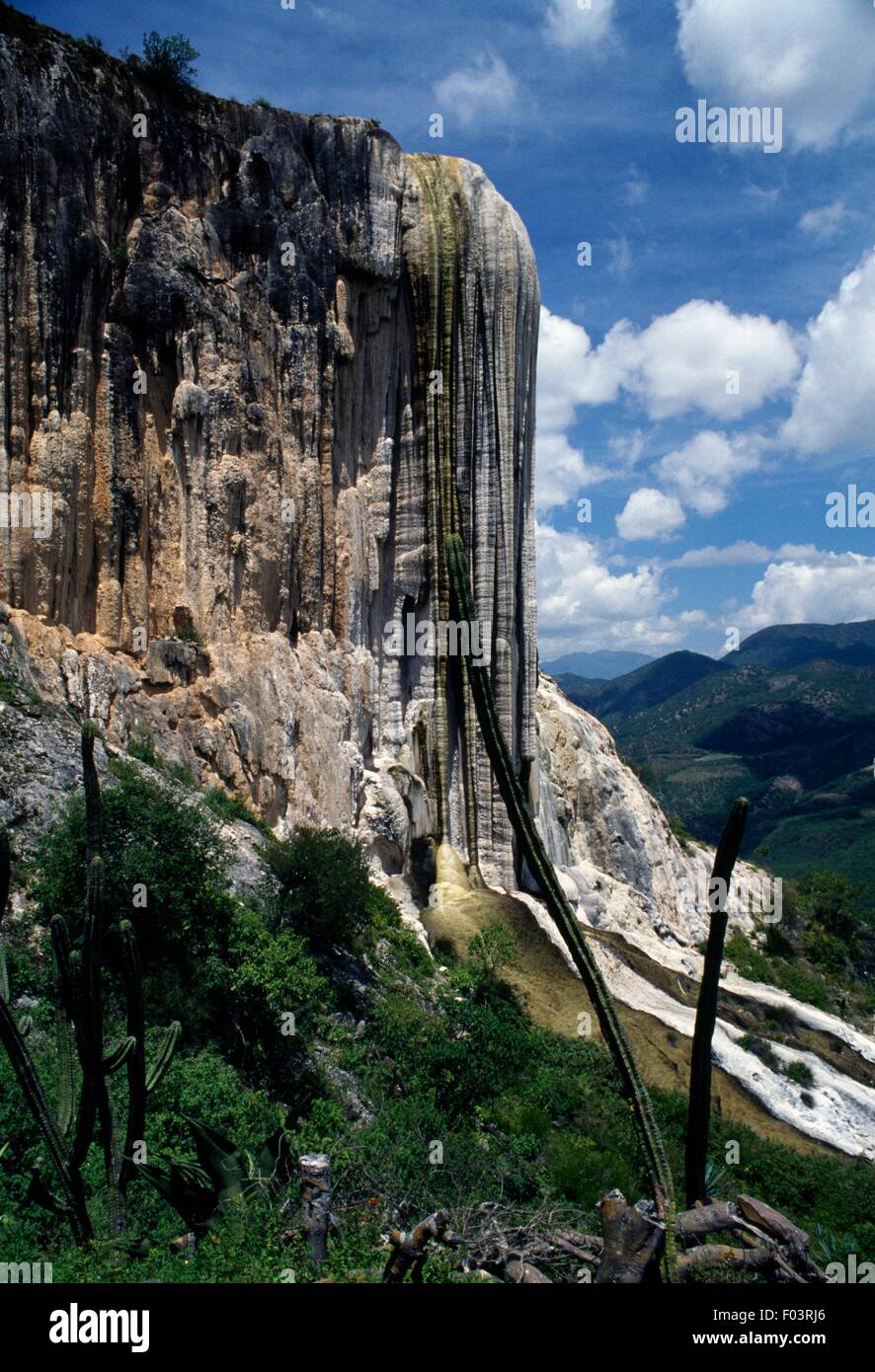 View of Hierve el Agua, petrified waterfall, limestone rock formations ...