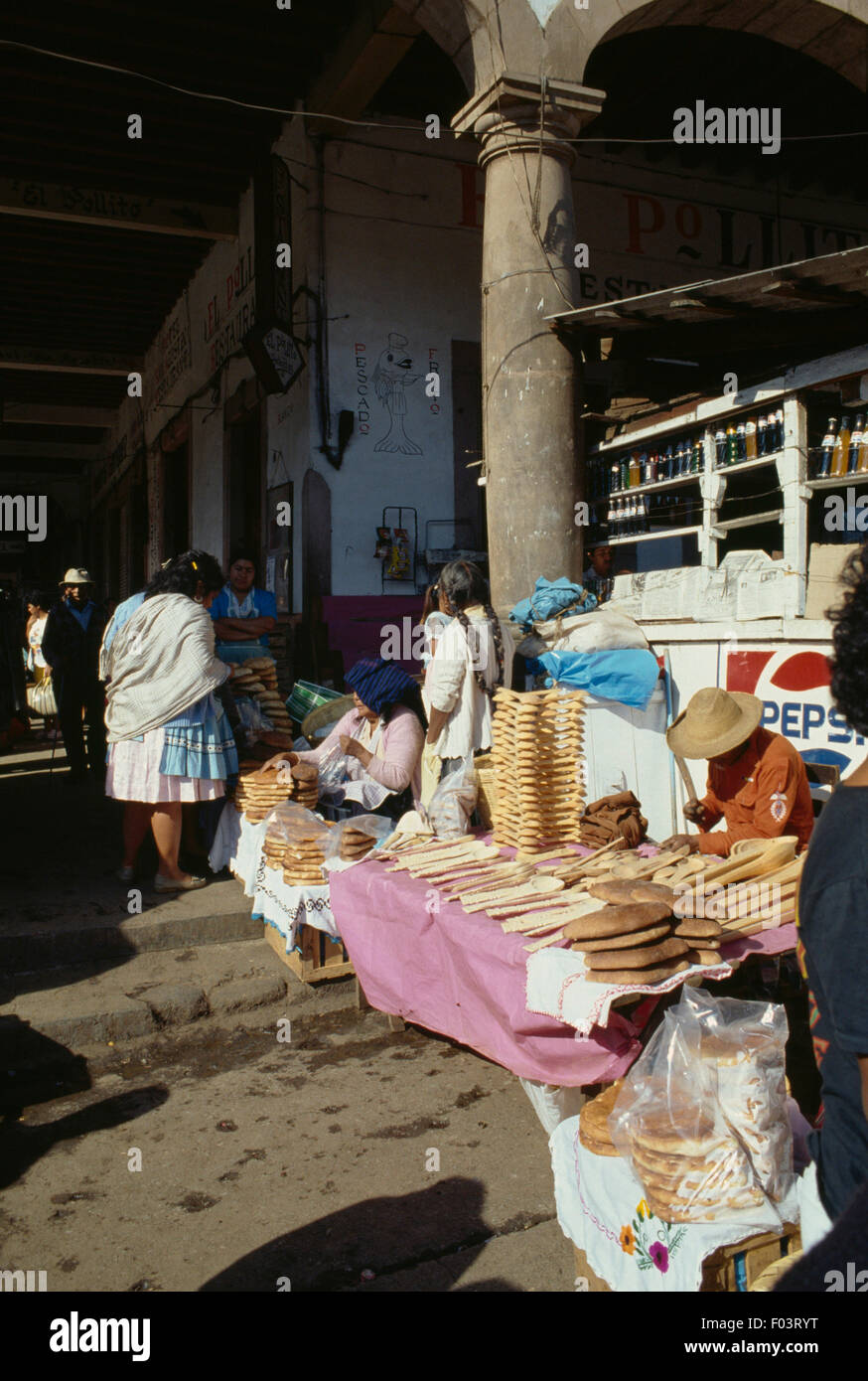 Bread for sale, view of Patzcuaro market, Michoacan, Mexico Stock Photo ...