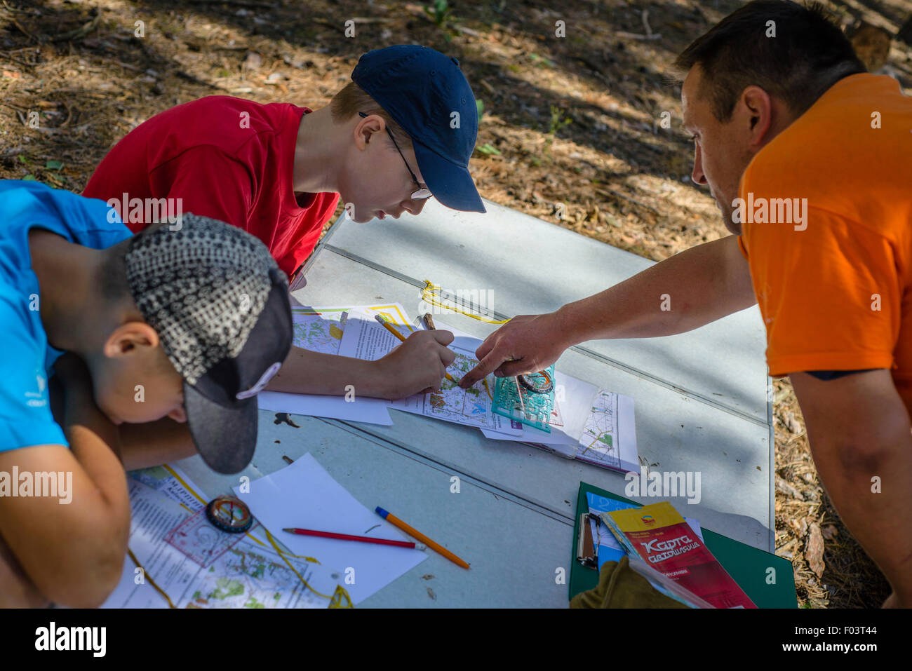 Orienteering education with map and compass for boy scouts in Ukrainian ...