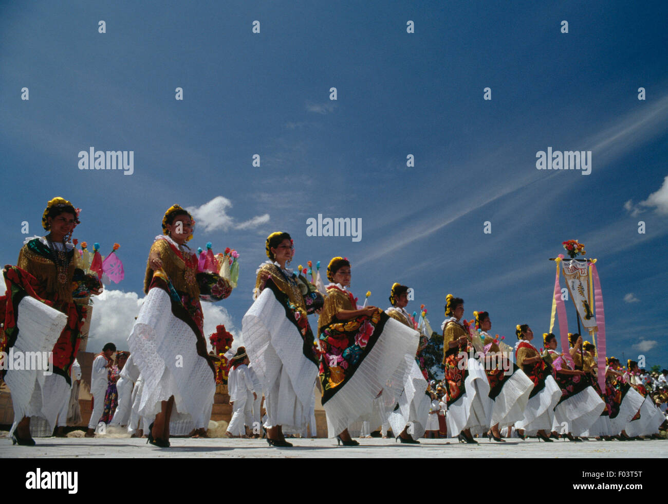 Women in traditional costumes, Jarabe Mixteco dance during the ...