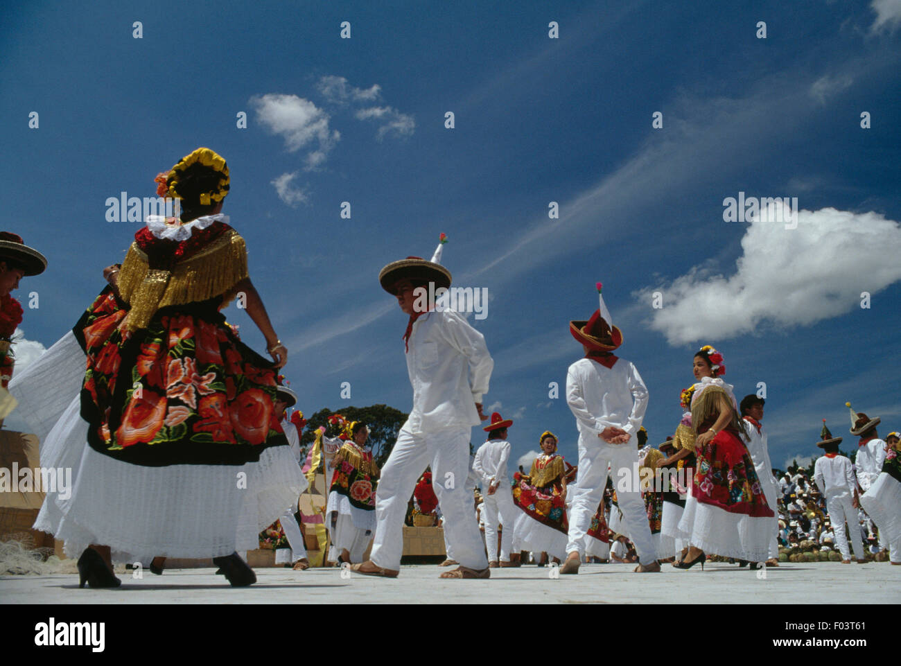 Men and women in traditional costumes, Jarabe Mixteco dance during the ...