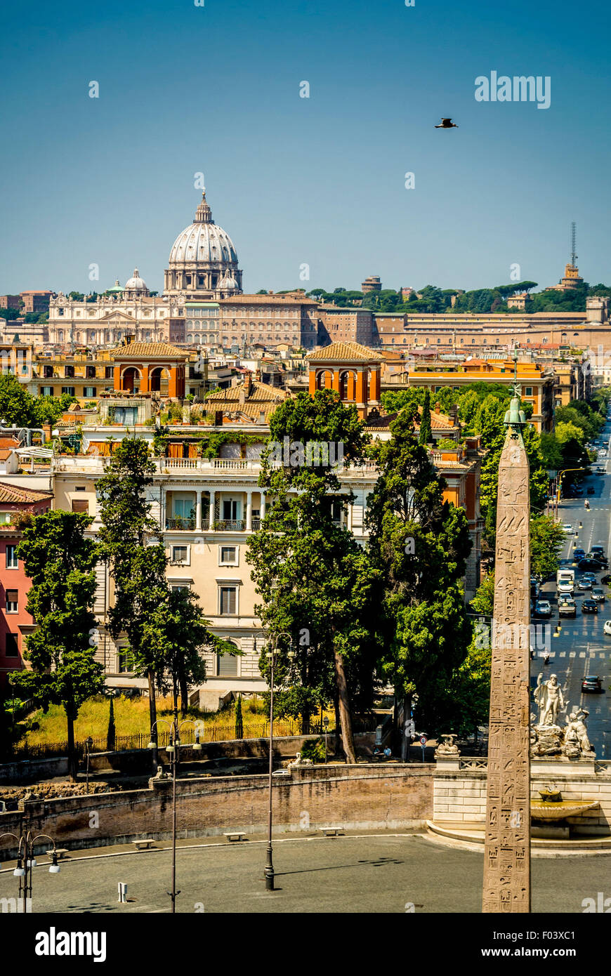 The dome of St Peter's Basilica with obelisk from Piazza del Popolo in ...