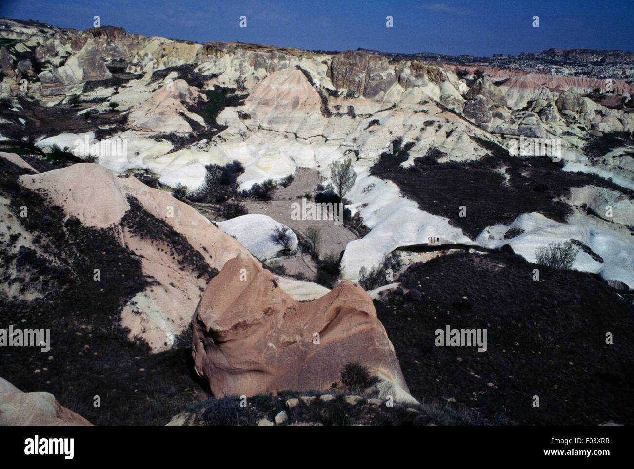 Landscape with the peculiar eroded volcanic tuff formations, Cappadocia ...