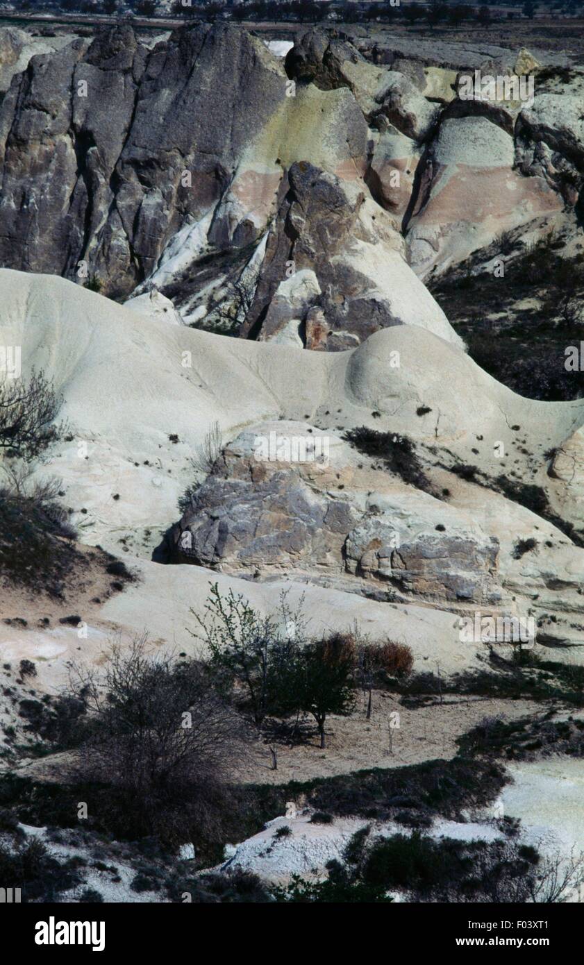 Landscape with the peculiar eroded volcanic tuff formations, Cappadocia ...