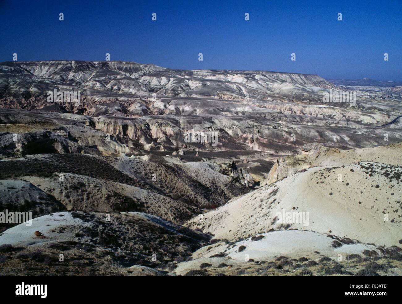 Landscape with the peculiar eroded volcanic tuff formations, Cappadocia ...