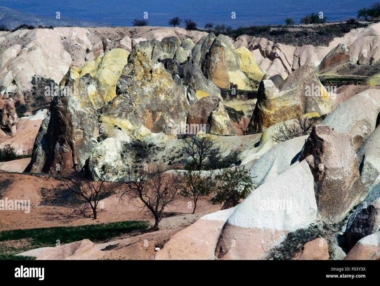 Landscape with the peculiar eroded volcanic tuff formations, Cappadocia ...