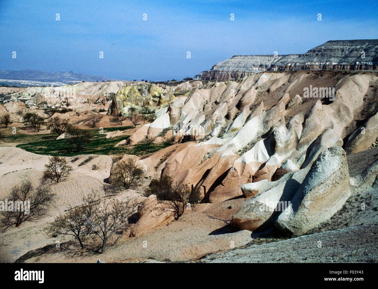 Landscape with the peculiar eroded volcanic tuff formations, Cappadocia ...