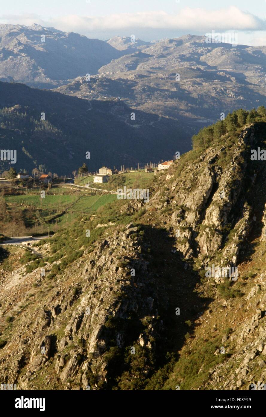 View of the Serra do Geres mountains that straddle the border with ...