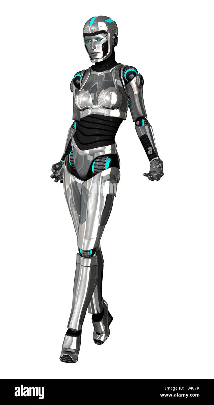 3D digital render of a female cyborg isolated on white background Stock ...