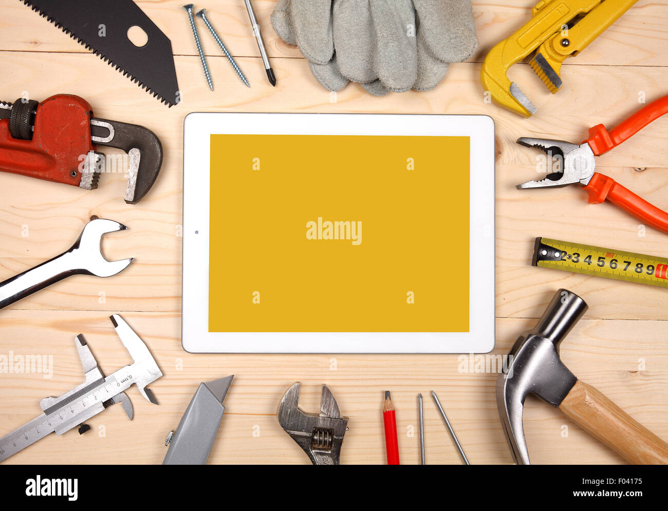 Tablet and set of plumbing and tools for sanitary engineering works on ...