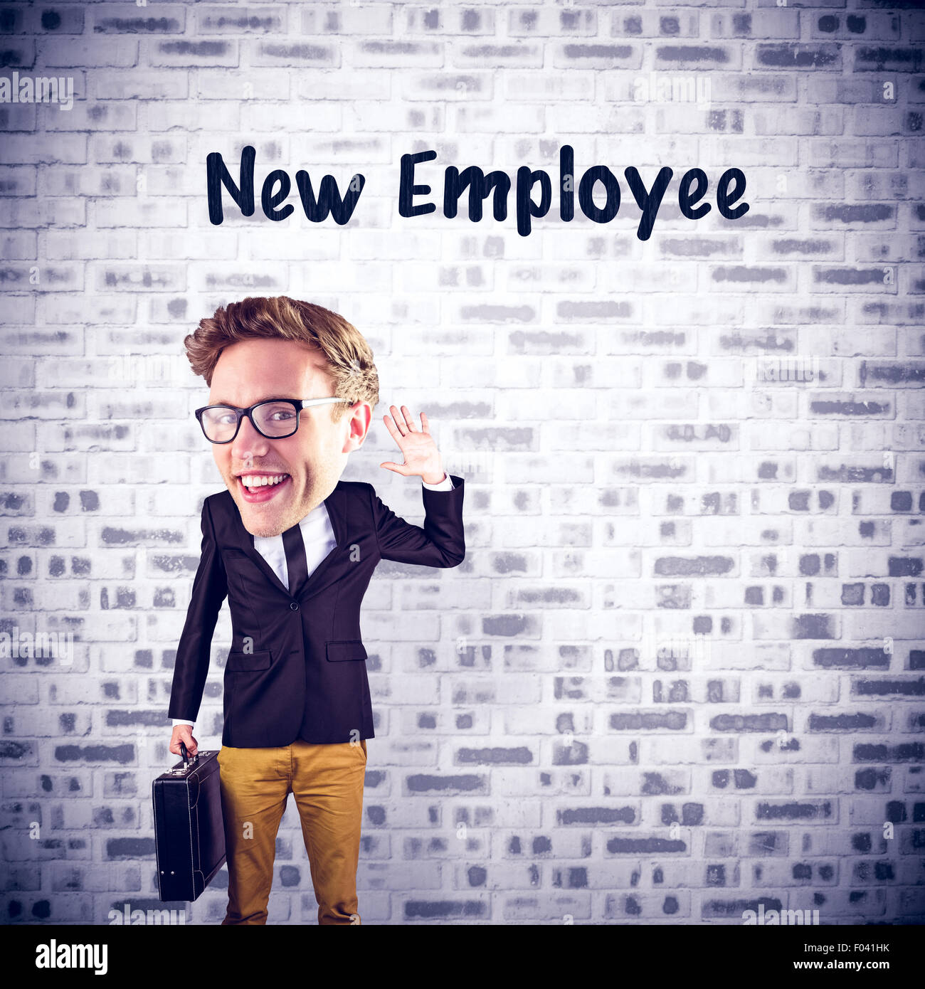Composite image of nerd smiling and waving Stock Photo - Alamy