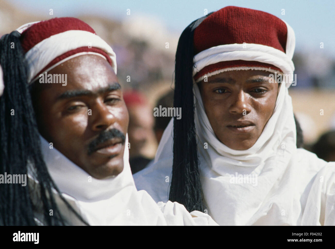 Men with traditional headdress, Matmata Berber festival, Tunisia Stock ...
