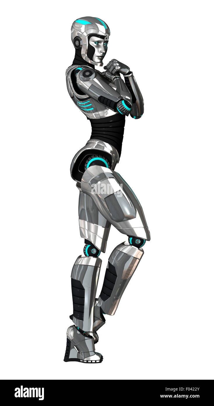 3D digital render of a female cyborg isolated on white background Stock ...