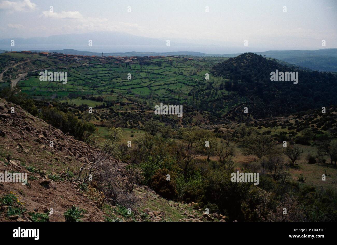 Agricultural landscape, plain near Assos, Canakkale Province, Turkey ...