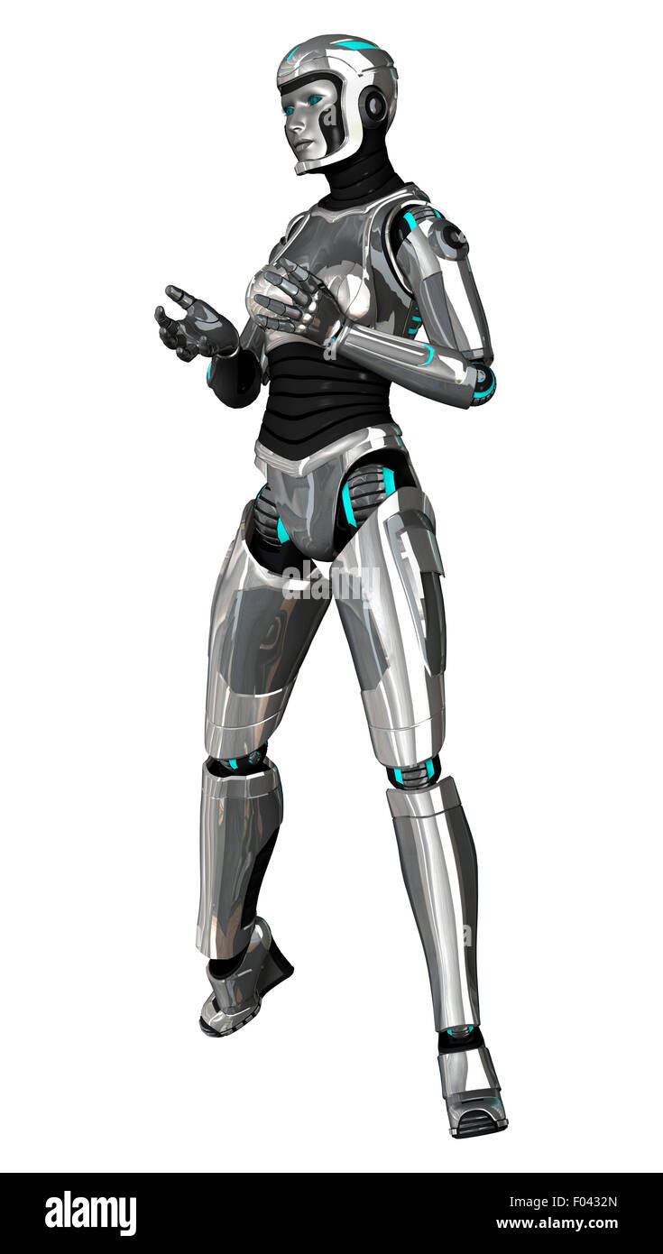 3D digital render of a female cyborg isolated on white background Stock ...