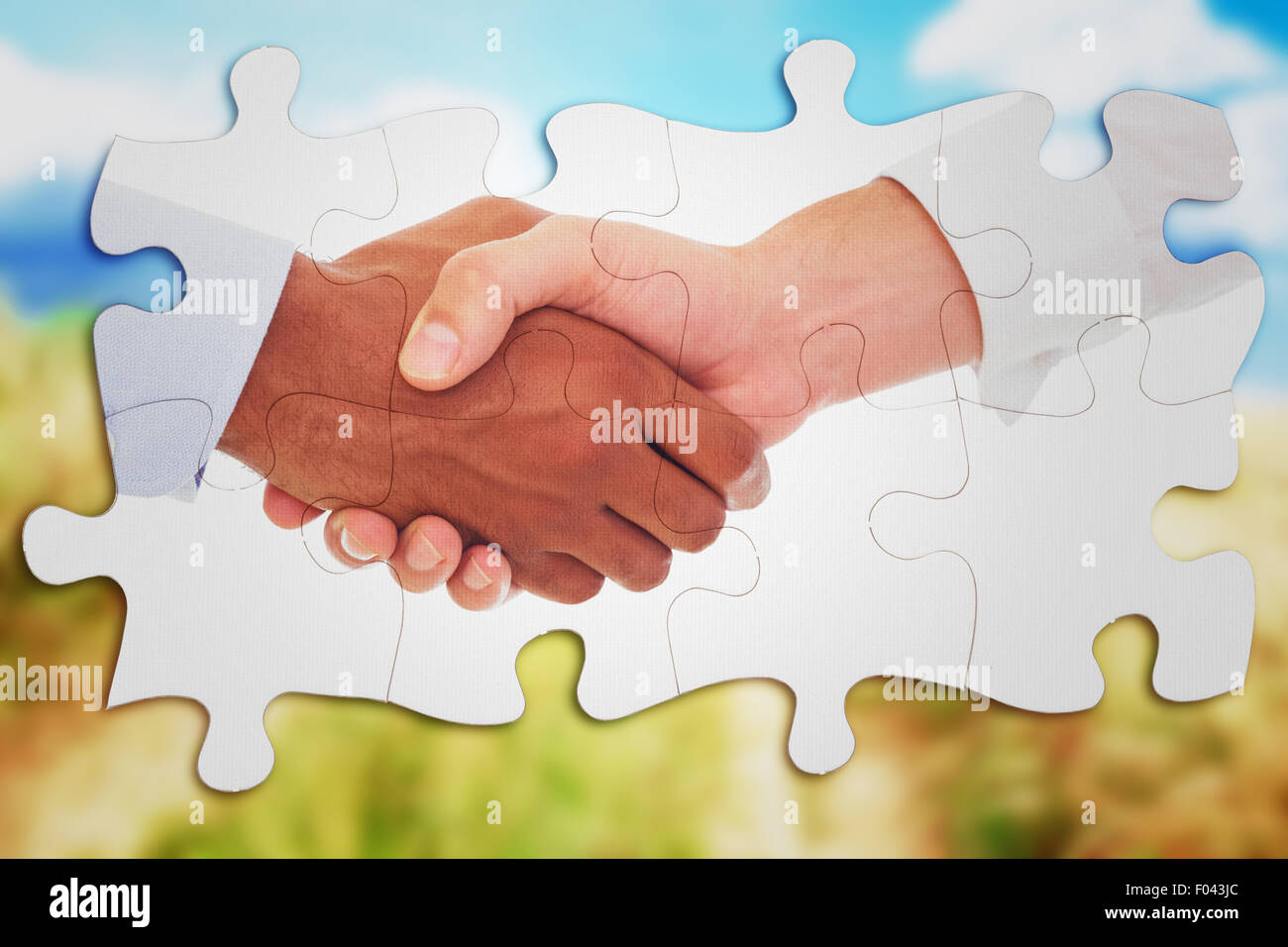 Composite image of close-up shot of a handshake in office Stock Photo ...