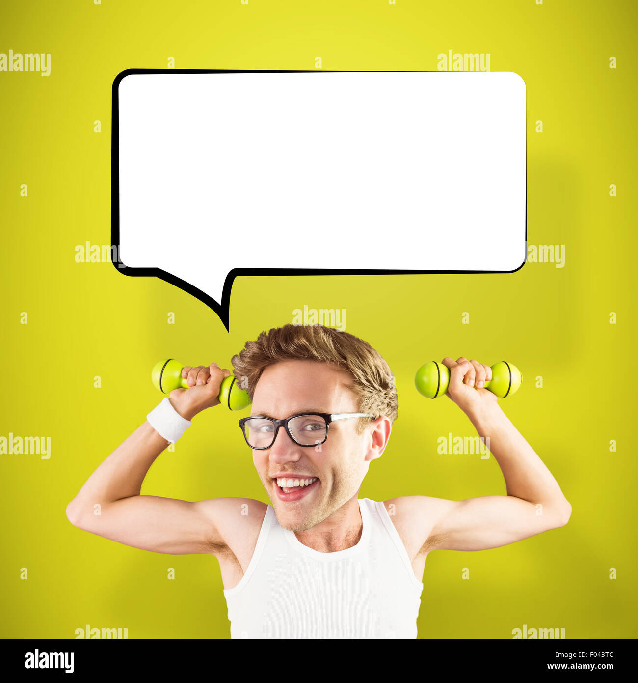Composite image of nerd lifting weights Stock Photo - Alamy