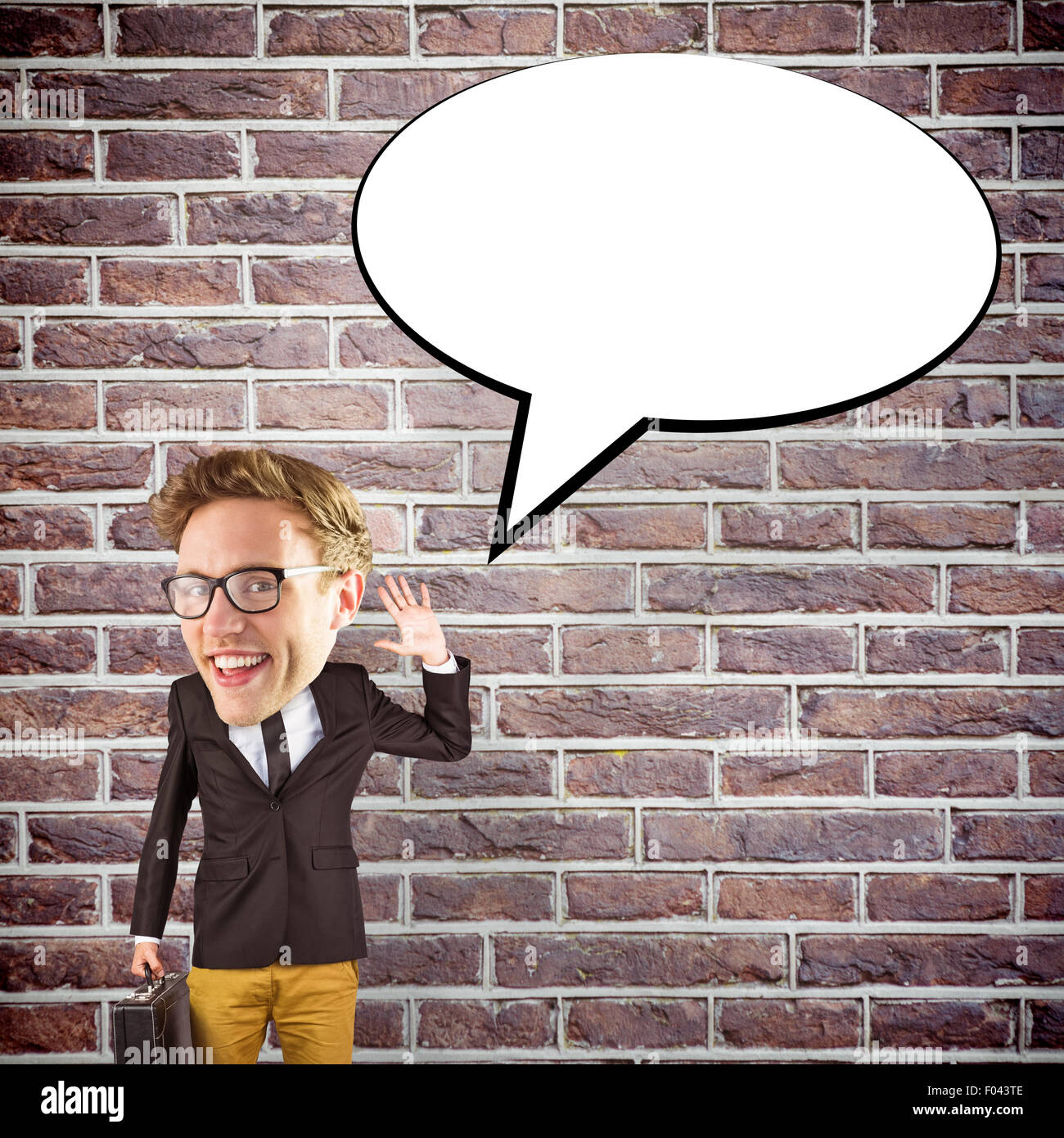 Composite image of nerd smiling and waving Stock Photo - Alamy