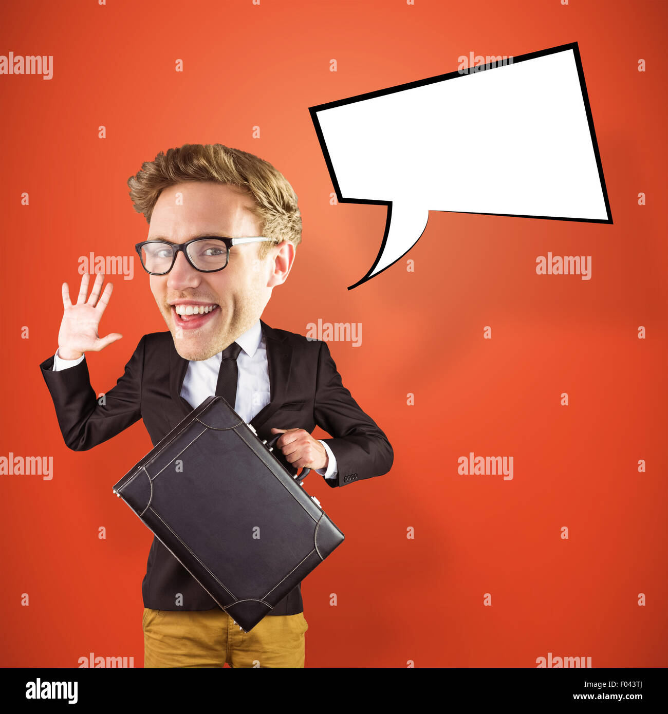 Composite image of nerd smiling and waving Stock Photo - Alamy