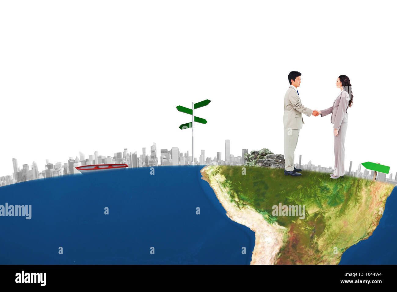 Composite image of side view of hand shaking trading partners Stock ...