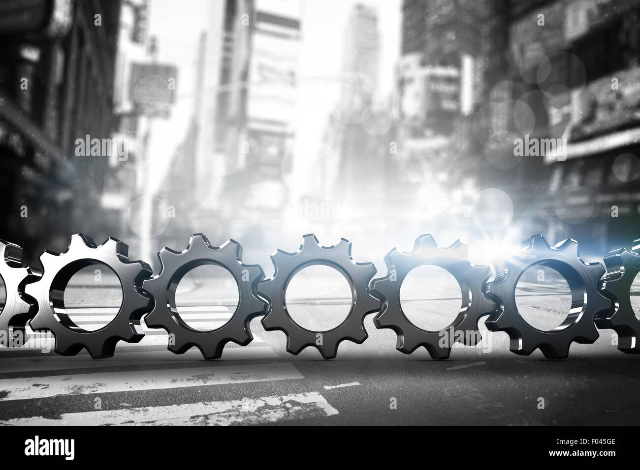 Composite image of metal cogs and wheels connecting Stock Photo - Alamy